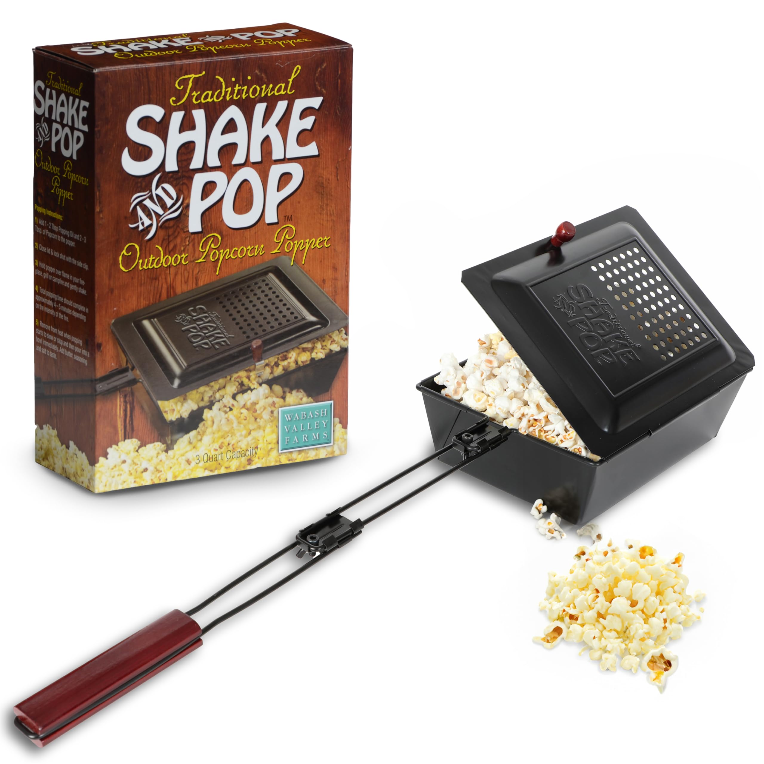 Campfire Popcorn Popper Starter Kit - The Original Whirley Pop Open Fire Popcorn Popper With Popcorn Kit, Aluminum Campfire Popcorn Maker, Popcorn Pot for Campfire Popcorn (By Wabash Valley Farms)