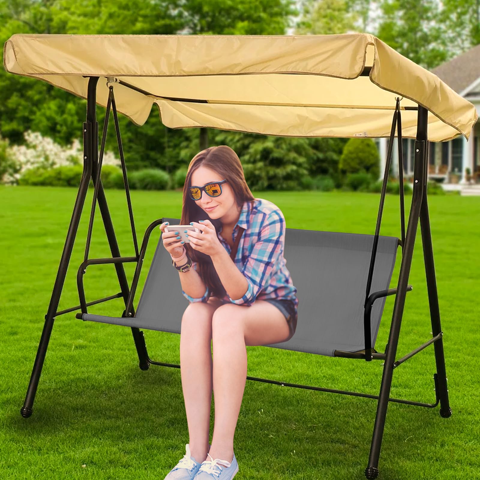 Baizoy Porch Patio Swing Seat Cover Replacement,600D Thickened Oxford Waterproof Swing Replacement,Cushion Protection,Outdoors Covers Seater for Bench,Seats Swings 3-Seat Garden Yard Canvasm Seating