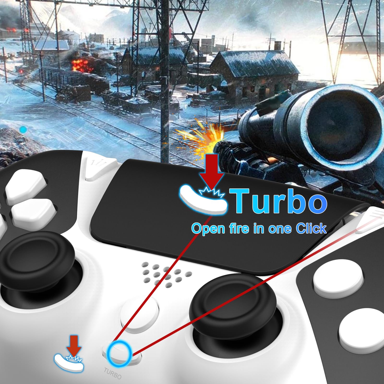 AUGEX Wireless Controller for PS4 Controller, Wireless Gamepad Work with Playstation 4 Controllers, Game Control for PS4 Controller with Joystick (Black&White)