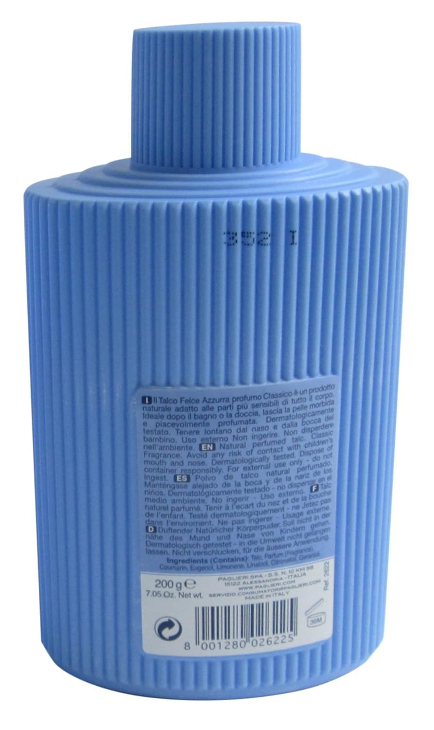 Paglieri Felce Azzurra Talcum Bottle, 7 Ounce