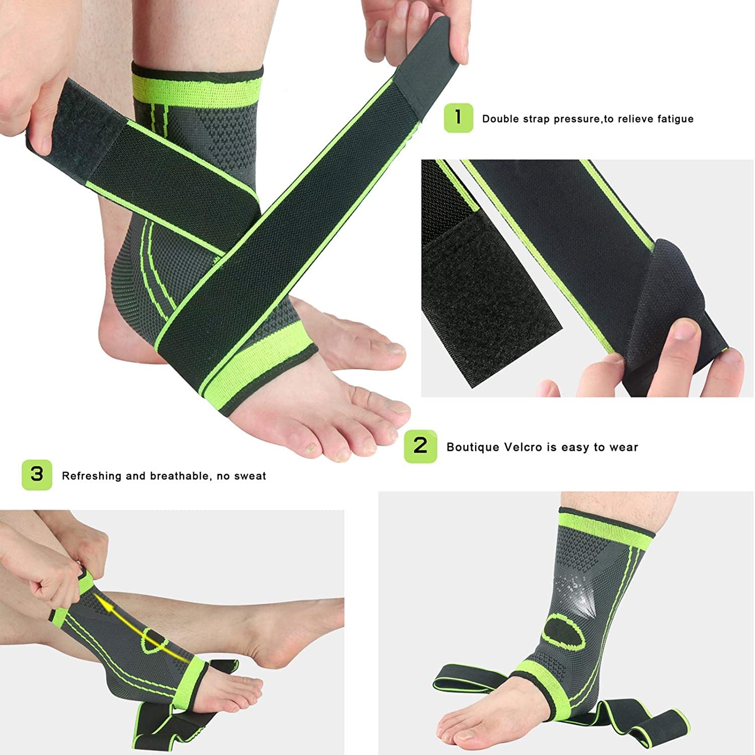 Ankle Brace Protector Sleeves Adjustable,Alleviate Achilles Tendon Pain, Sprain, Sports Injury Healing Stabilizer (Green)
