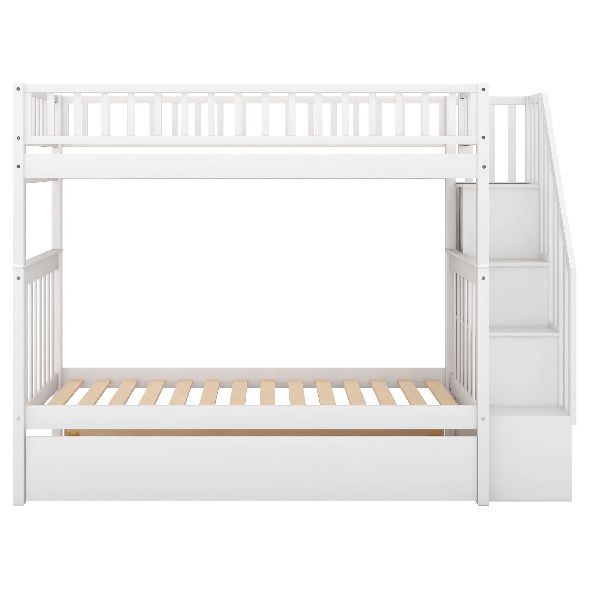 BIADNBZ Twin Over Full Bunk Bed with Guard Rails and Ladder, Wood BunkBed can be Convertible into 2 Bedframe, for Kids Teens Adults, Gray