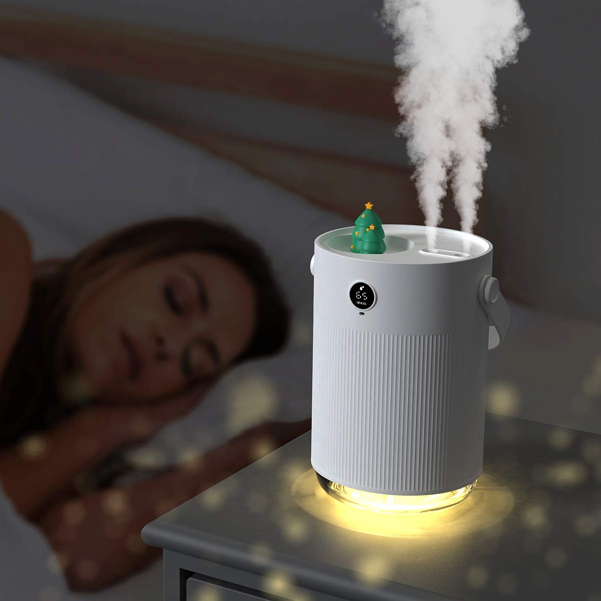 AmuseNd Humidifier for Bedroom, 1L Ultrasonic Cool Mist USB Humidifier, Auto Shut-Off, Humidity display, 3 Mist Modes Quiet Humidifier for Bedside Home Baby room Office.