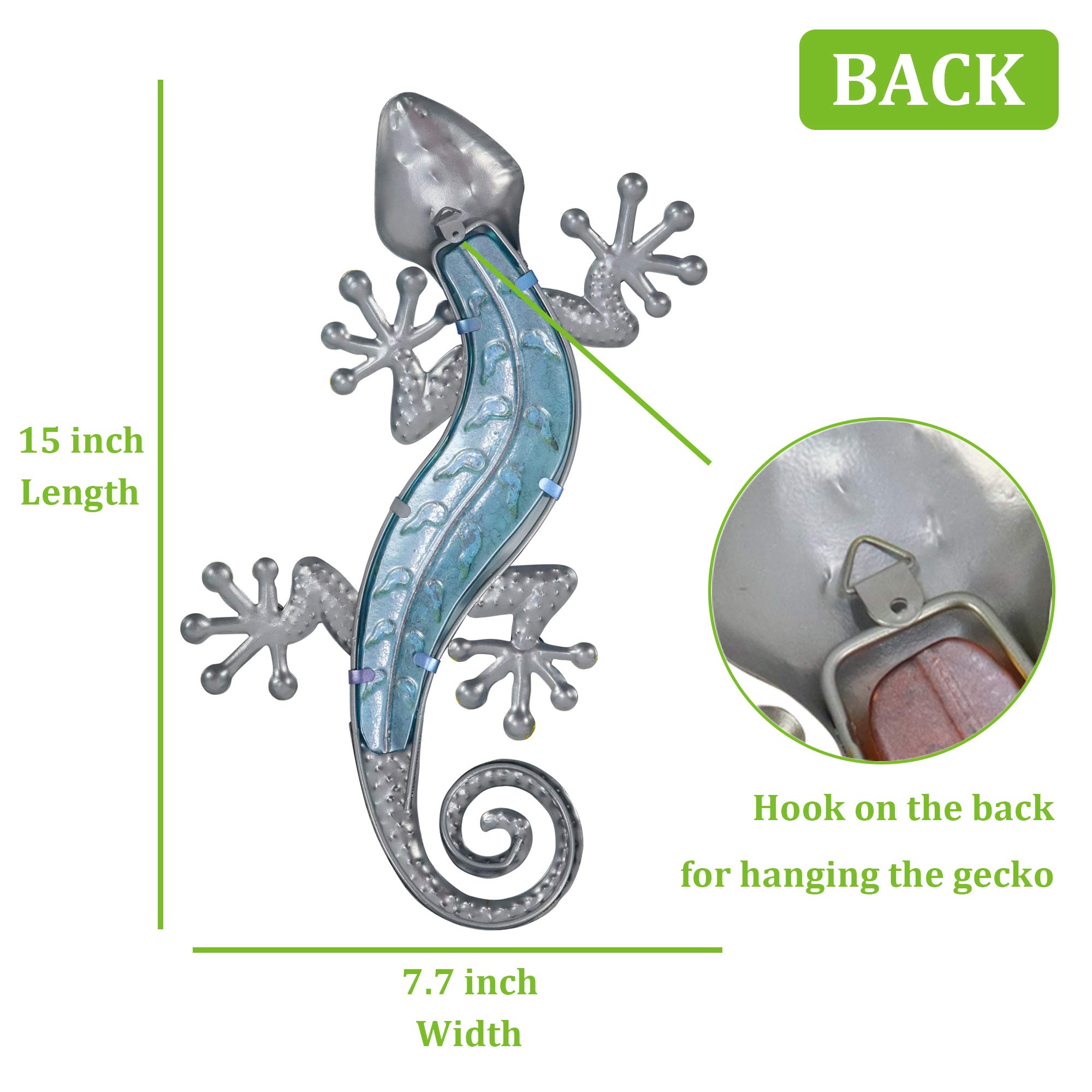 HONGLAND Metal Gecko Wall Decor Outdoor Indoor Lizard Art Sculpture Glass Decorations for Home (Blue&Purple)