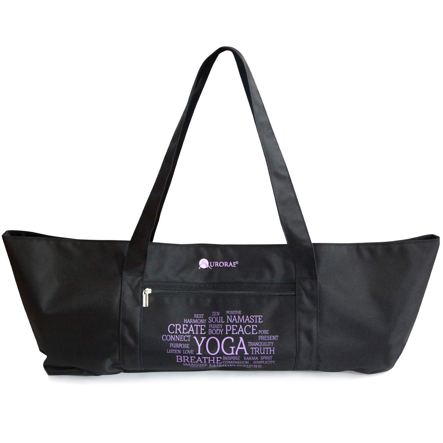 AURORAE Yoga Mat Tote Bag, Extra Wide to Fit Most Yoga Mats and Accessories, in Black Heavy Duty Polyester