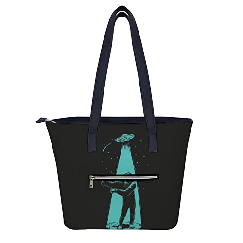 Bigfoot UFO Women's Tote Bag PU Leather Shoulder Bag Handbags Purse For Work Shopping Travel