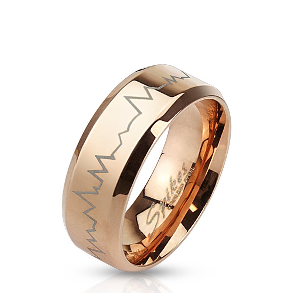 Artisan Owl Rose Gold Plated Heartbeat Laser Etched Band Ring (6)