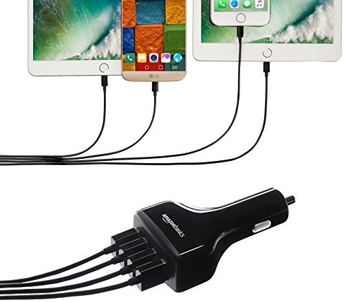 Amazon Basics 4-Port USB Car Charger for Apple & Android Devices, 9.6A/48W, Black