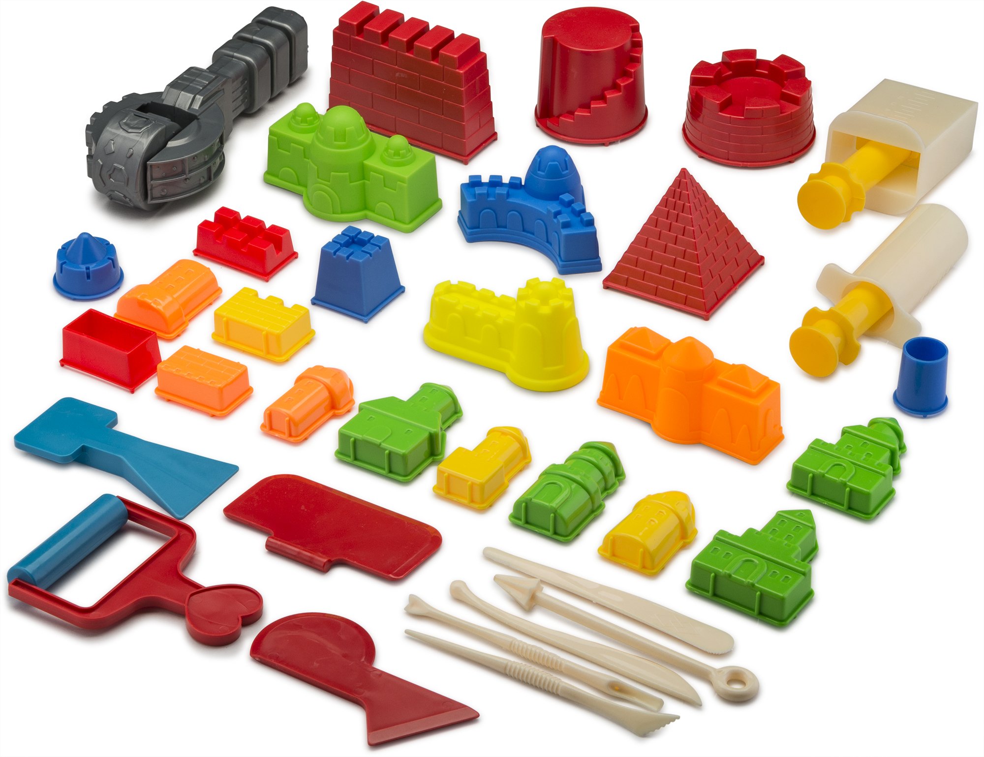 CoolSand Advanced Building Sand Molds and Tools Kit - Works with All Other Play Sand Brands - 37 Pieces Includes: Castle, Bricks and Walls Molds, and Tools - Sand Not Included