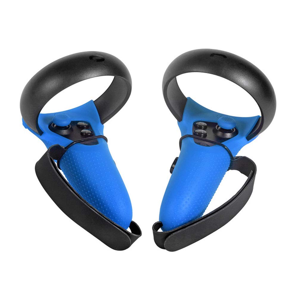 Hooshion 3 Set Handle Non-Slip Silicone Protective Case Joystick Cap Anti-Drop Leather Hand Strap for Oculus Quest/Rift S VR Headset (Blue)