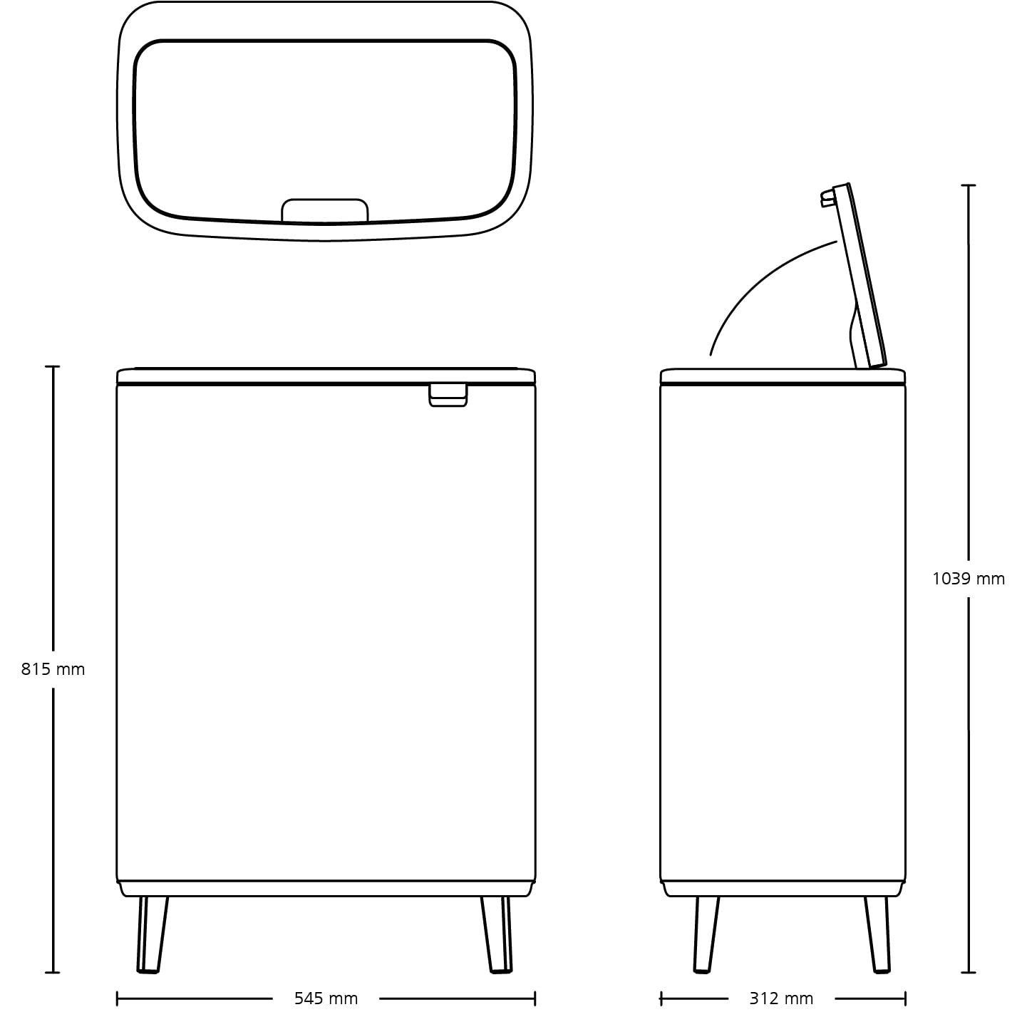Brabantia Bo Hi Touch Top Trash Can - 2 x 8 Gal Inner Buckets (White) Waste/Recycling Garbage Can, Removable Compartments, Raised Legs