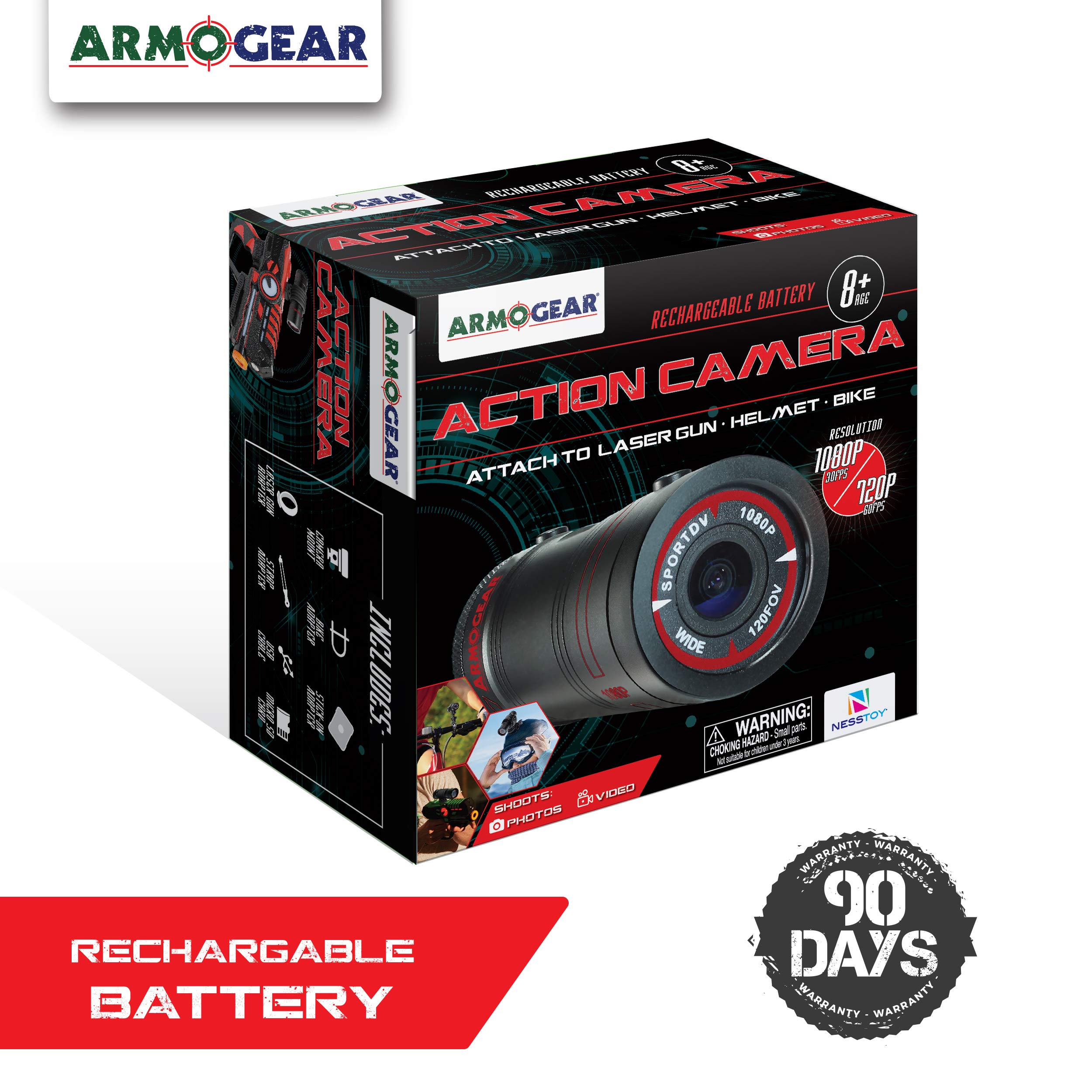 ArmoGear Kids Action Camera with Video Recording β Action Camera Mount on Bike, Helmet, or Laser Gun β Great Sports Accessory for Kids