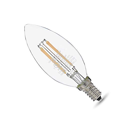 Amazon Basics 60W Equivalent, Clear, Soft White, Dimmable, 15,000 Hour Lifetime, B11 (E12 Candelabra Base) LED Light Bulb | 3-Pack