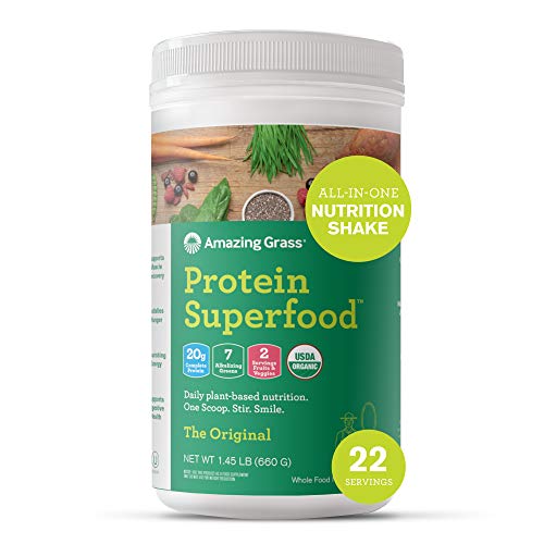 Amazing Grass Protein Superfood: Vegan All-in-One Nutrition Shake with Beet Root Powder, Unflavored, 23.2 Oz