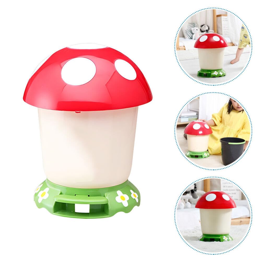 Garneck Step On Plastic Trash Can, Mushroom Waste Basket Decorative Cute Garbage Container Kitchen Rubbish Bin Easy Clean Wastebasket for Home Kitchen Bedroom Office