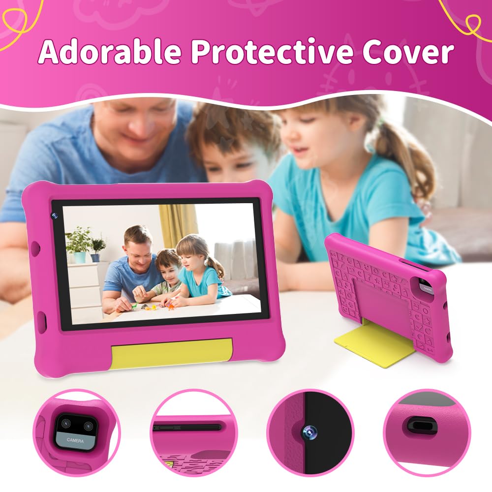 ApoloSign Kids Tablet with Case 7-inch Android 13 tablet for kids, 32GB, Parental Control, WiFi, Bluetooth, Educational Apps Latest Upgrade (Pink)