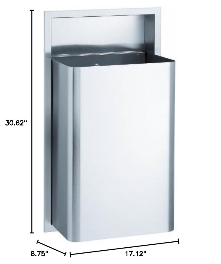 Bradley Emergency Fixtures 344-000000 Stainless Steel Recessed Mounted Waste Receptacle, 12 Gallon Capacity, 17-1/8" Width x 30-5/8" Height x 8-3/4" Depth