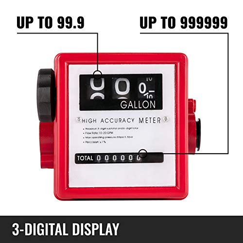 VEVOR Mechanical Fuel Meter 20 GPM, Fuel Flow Meter 3-Digital Batch Display Fuel Transfer Meter 1 Inch Diesel Fuel Flow Meter All Fuel Transfer Pumps Gasoline Flow Meter