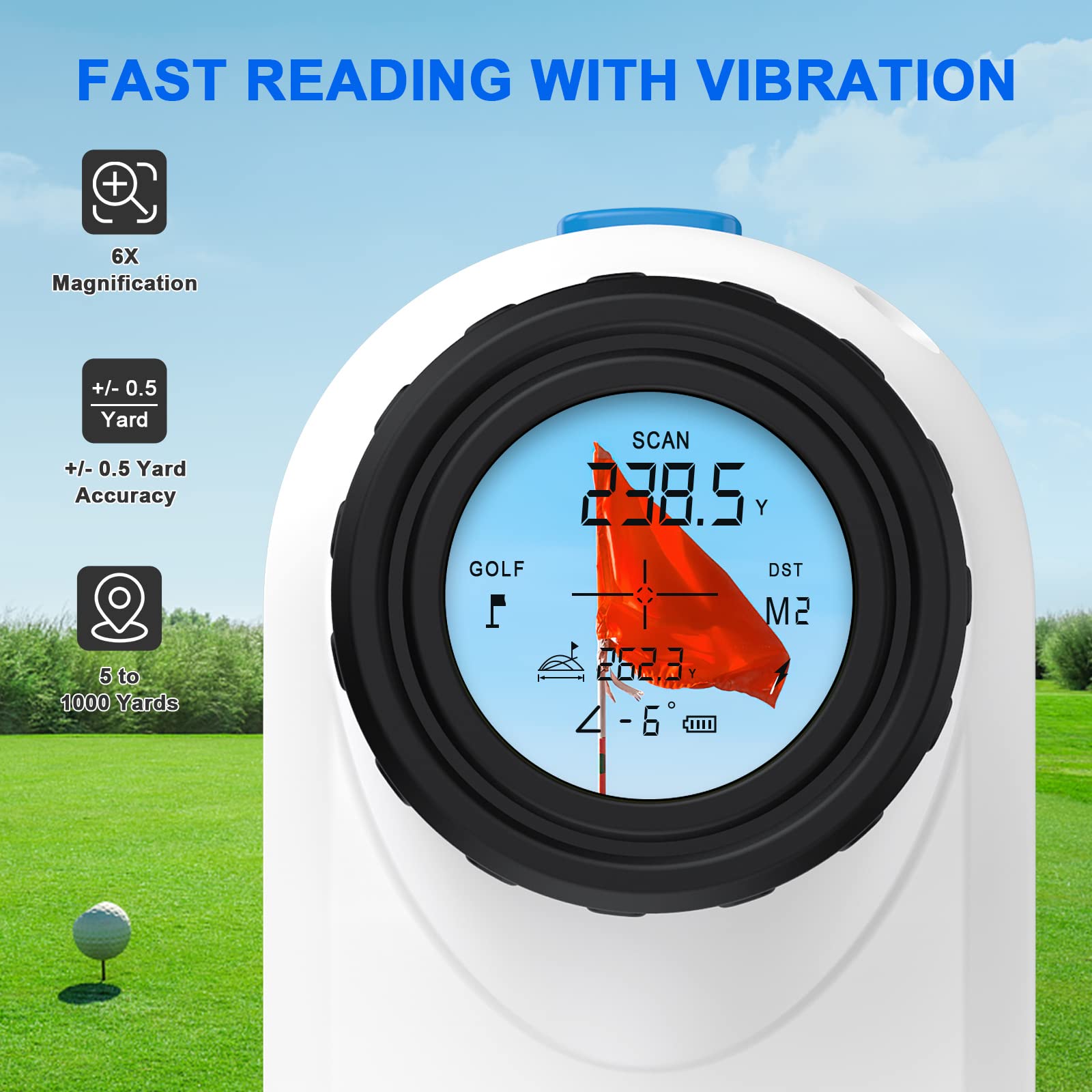 Anyork Golf Laser Rangefinder,Rechargeable Battery with Type-C Cable,6X Magnification Hunting Range Finder with Slope and Target-Lock Vibration Function