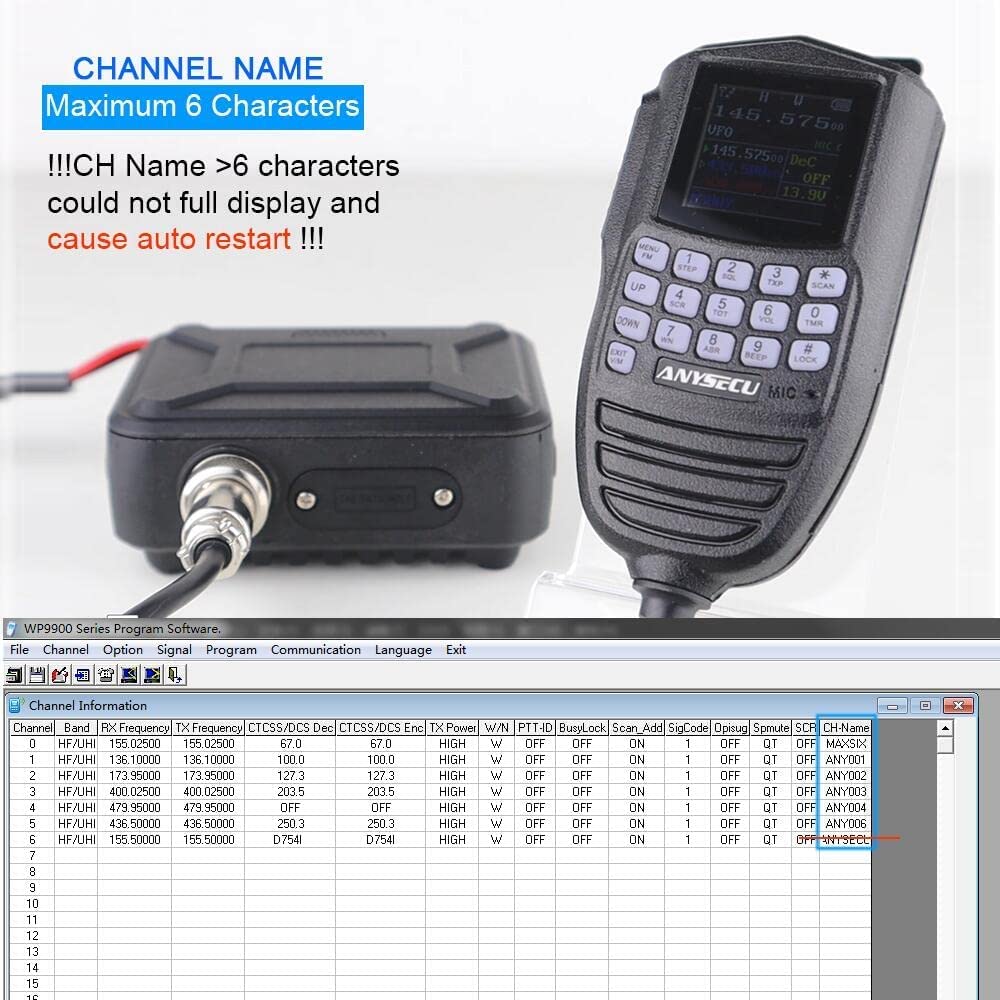 Anysecu WP-9900 Mini Mobile Radio 25W 200 Channels UHF VHF Dual Band Car Base Radio with Programming Cable