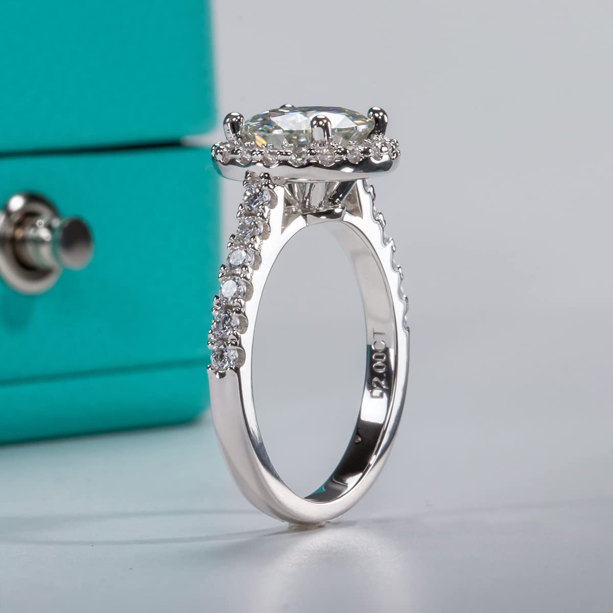 AnuClub 2ct Moissanite Halo Engagement Ring,D Color Lab Created Diamond Sterling Silver Promise Ring for Women (6)
