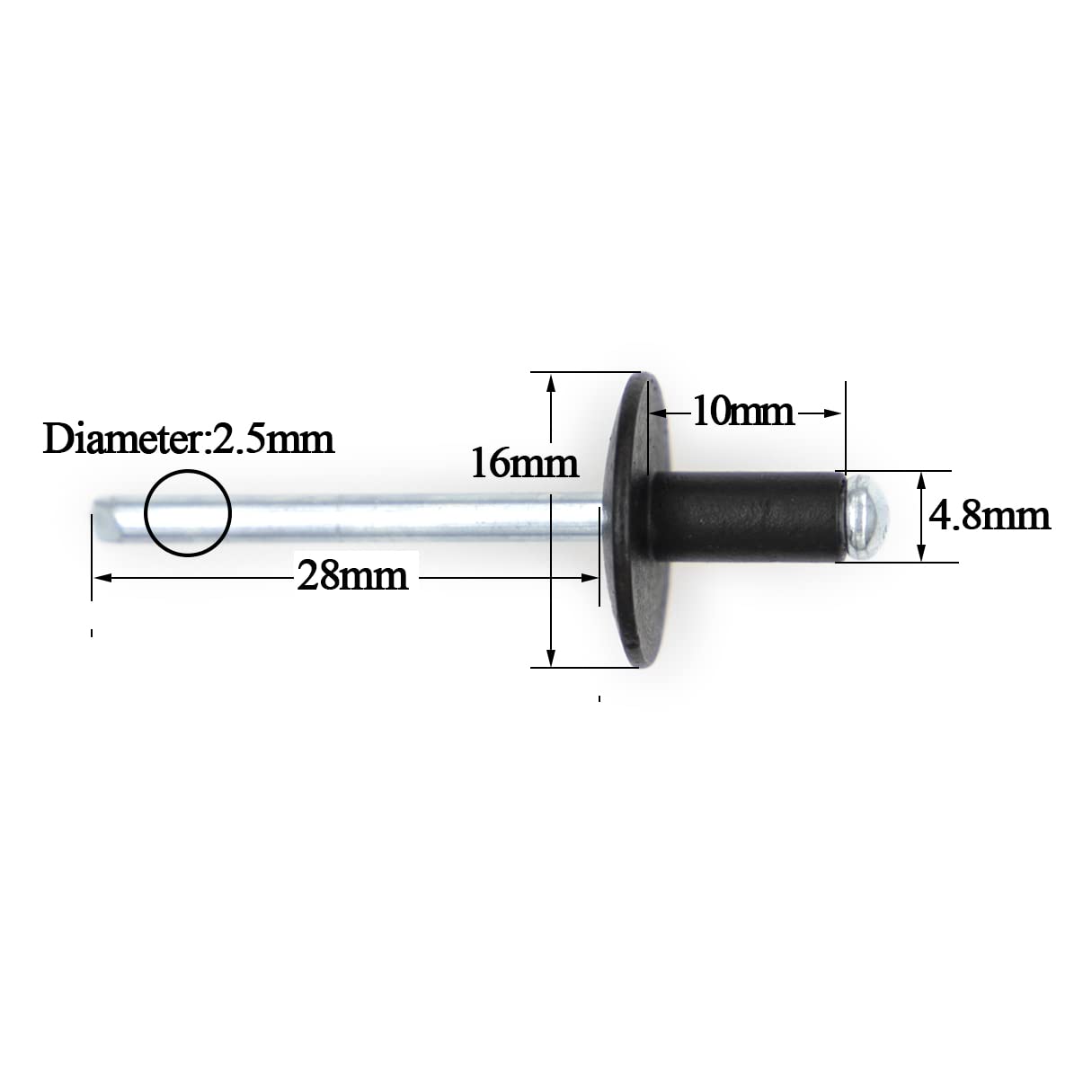 Alloypro 60pcs Black Large Flange Blind Rivets, Aluminum,Flange Diameter 5/8" (16 mm),Pop Rivets Assortment Kit Blind Rivet,3/16" x 3/8",Grip Range(3-6mm)