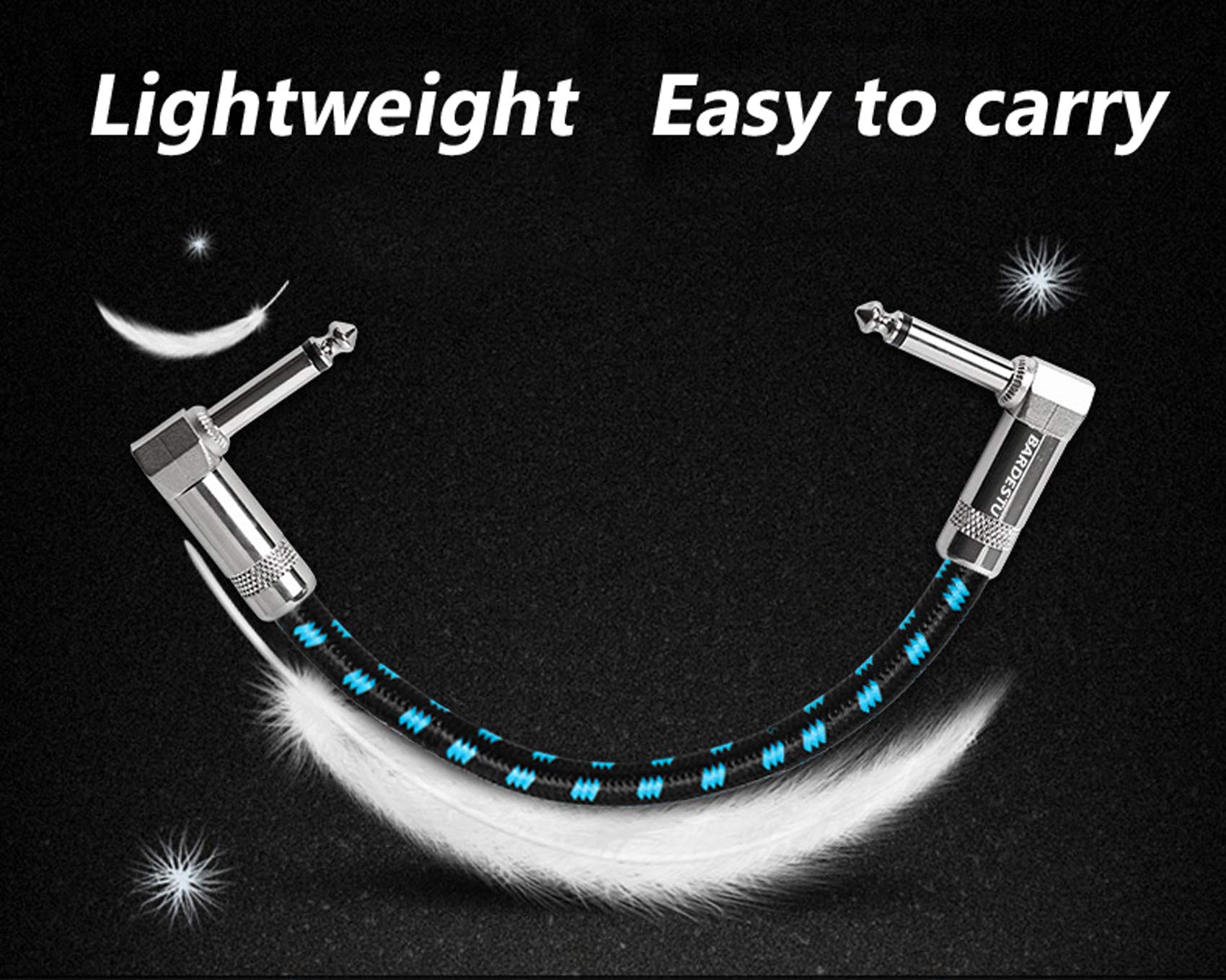 BARDESTU Guitar Patch Cables, 2 Pack 6 inch 1/4 Right Angle Plugs Pedal Short Effect Cable Low Noise Guitar Pedalboard Patch Cords with 4 Picks for Instrument Effects and Pedal Boards