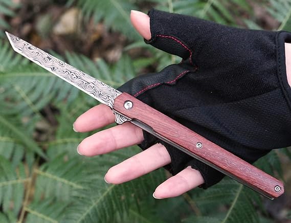 Kitory Slim Pocket Knife, 3.8'' Red Wooden Handle, High Stainless Steel Thick Blade,Whittling, Camping, Hunting, General Use, Indoor and Outdoors