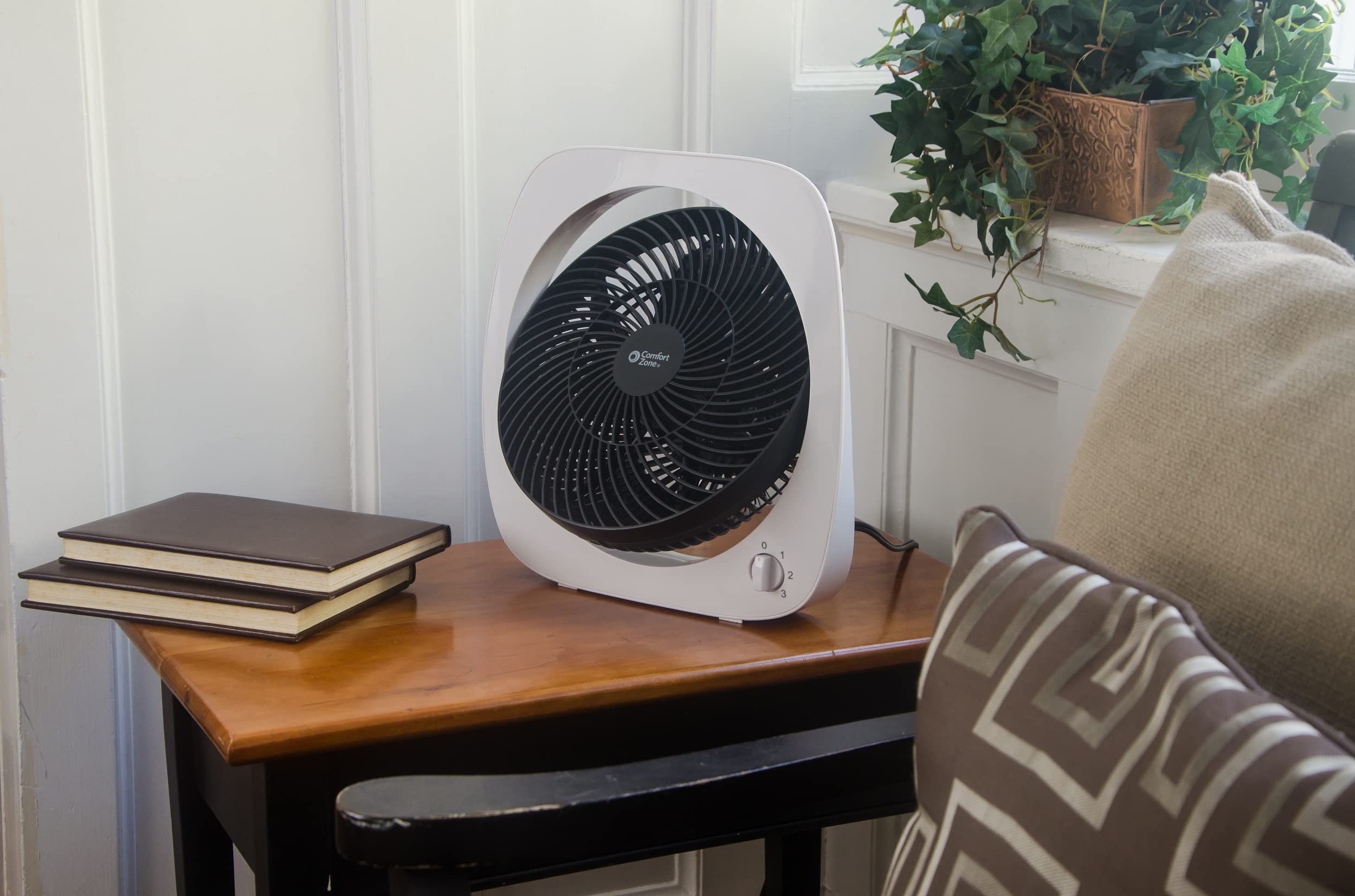 Comfort Zone 10" 3-Speed Turbo Table/Desk Fan with 180-Degree Adjustable Head, Adjustable Tilt, Ideal for Home, Bedroom & Office, CZ110WT
