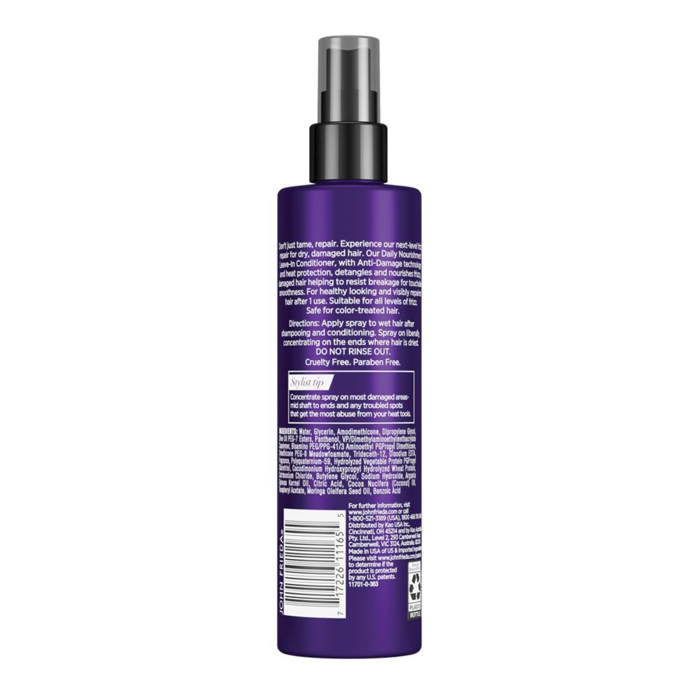 John Frieda Frizz Ease Daily Nourishment Leave-In Conditioner, Detangles Frizzy, Damaged Hair, Reduces Breakage, Protects Against Heat, with Vitamins A, C, E & Green Tea Extract, 8 Oz