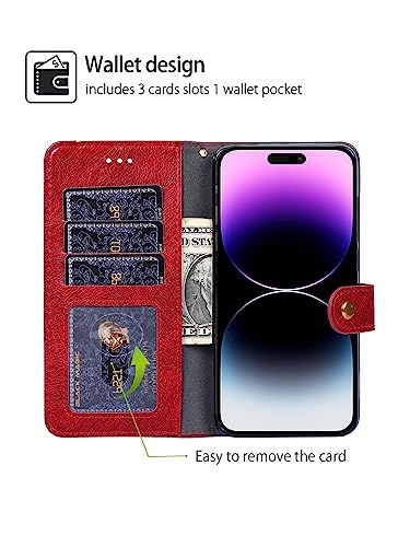 Arseaiy Case for OnePlus Nord N20 5G Flip Phone Case PU Leather Zipper Pocket Wallet Case Cover with Card Holder Kickstand Shell Red