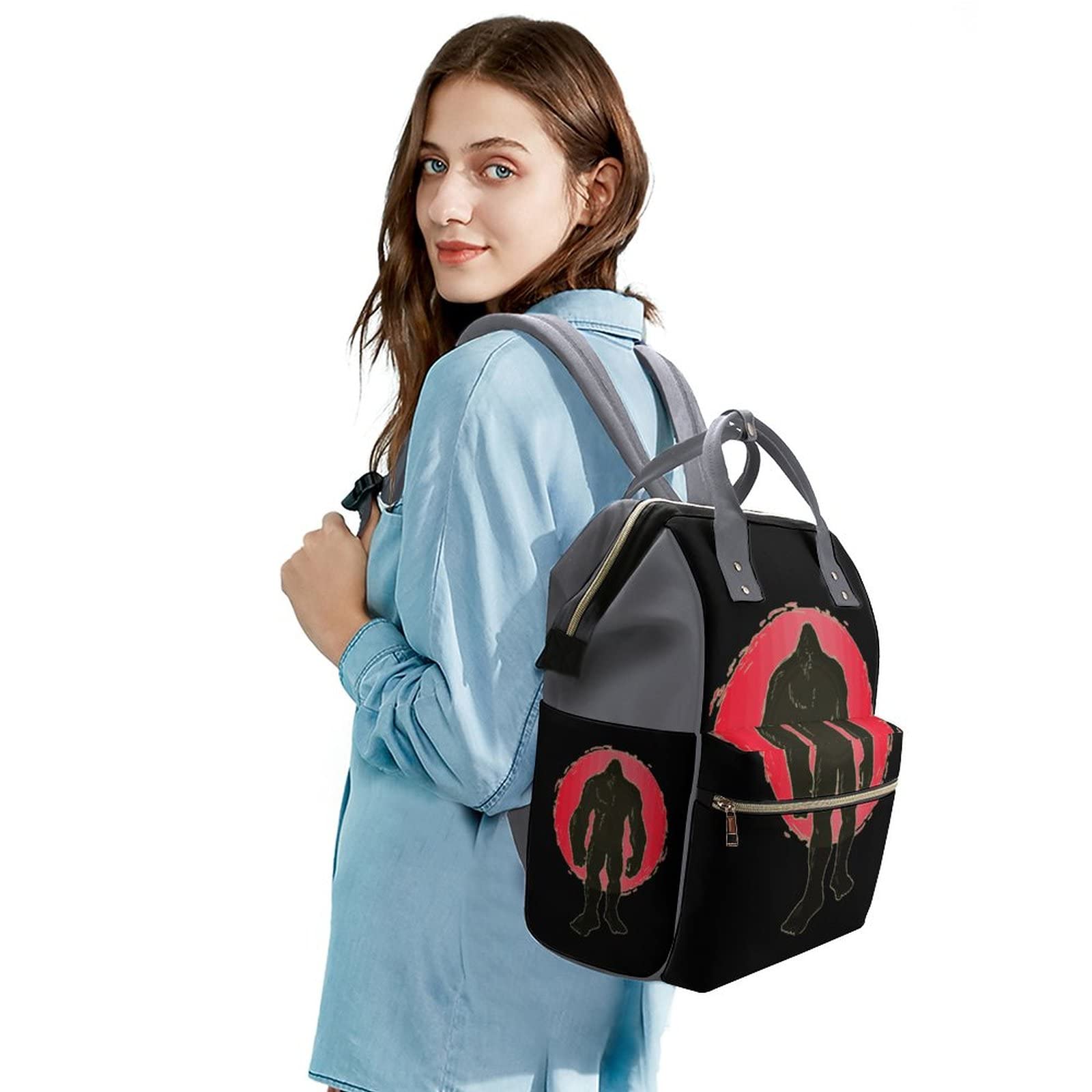 Bigfoot Sun Diaper Bag Backpack Large Capacity Mommy Bags Multifunction Nappy Bag Travel Back Pack Gray-Style