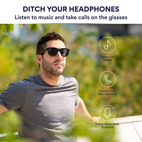 Ampere Dusk App-enabled Tint Adjustable Sunglasses, Smart Sunglasses with Open Ear Audio, Electrochromic, Polarized Lenses, Music, Calls (Black)