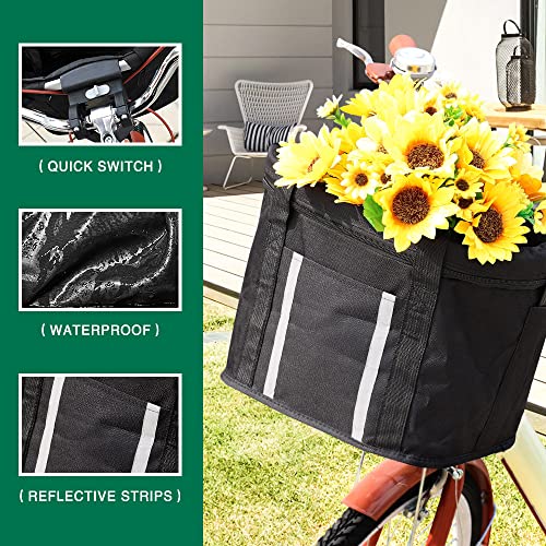 ANZOME Bike Basket, Multi-Purpose Bicycle Basket Quick Released Dog Bike Basket Folding Detachable Front Basket Easy to Install Handlebar Basket Cycling Basket for Grocery Shopping Picnic Camping