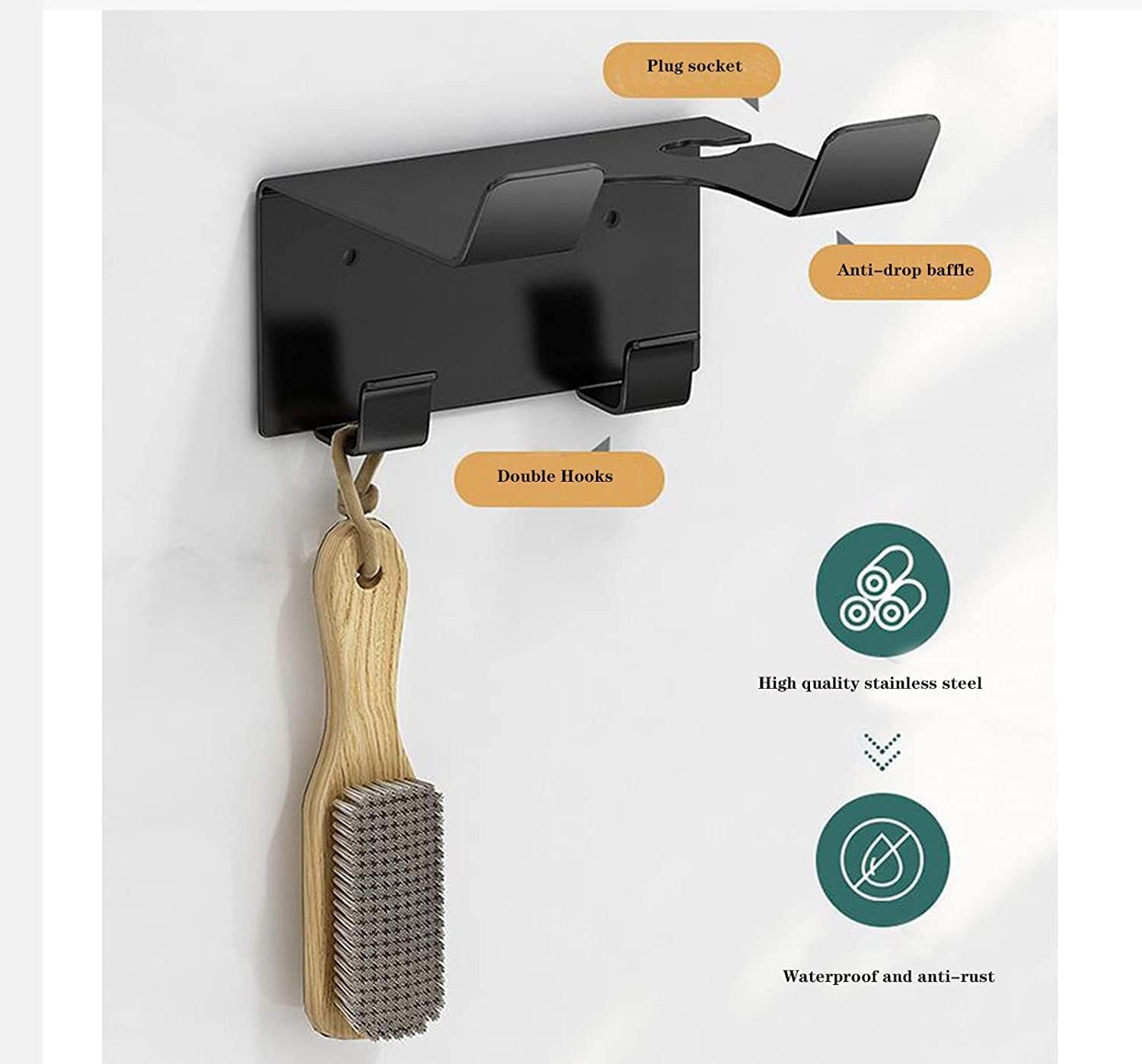 Bathroom Hair Dryer Holder Shelf Wall Mounted Bathroom Blow Dryer Rack Toilet No Punch Hair Dryer Storage Hanger(Black)