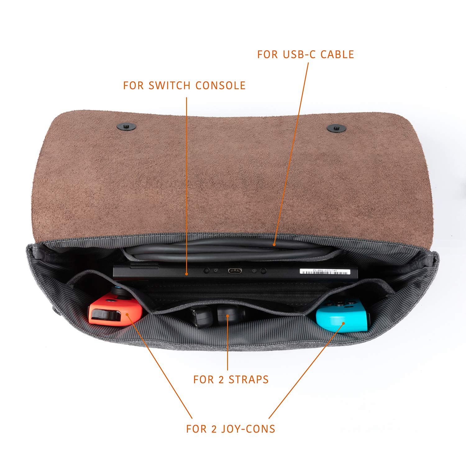 Comfyable Carrying Case Fit for Nintendo Switch with 6 Game Slots, Portable Travel Pouch Protective Waterproof Cover with Pocket for Accessories, Dark Gray & Brown