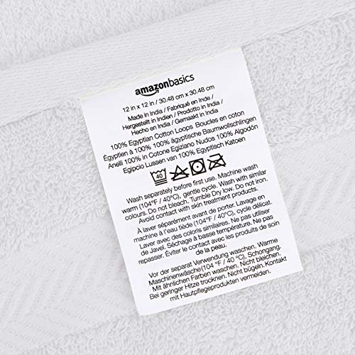 Amazon Basics Egyptian Cotton Washcloths, Pack of 6, Pristine Snow, 12" L x 12" W