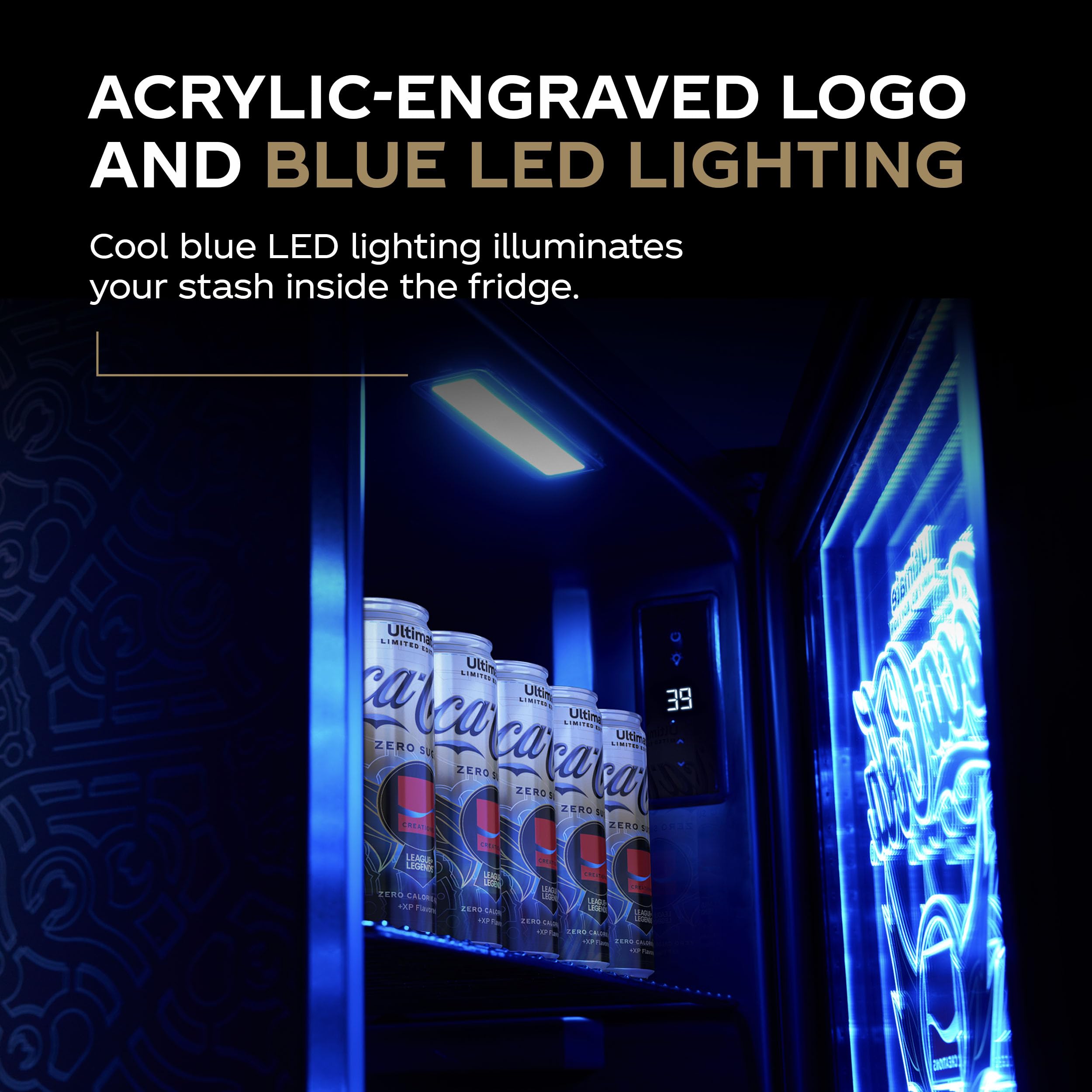 Cooluli League of Legends® Ultimate 48L Mini Fridge – Limited Edition Coca-Cola® Exclusive Gaming Room Mini Fridge, Cool LED lighting, Glass Door with Illuminating Logos and Temperature Controls