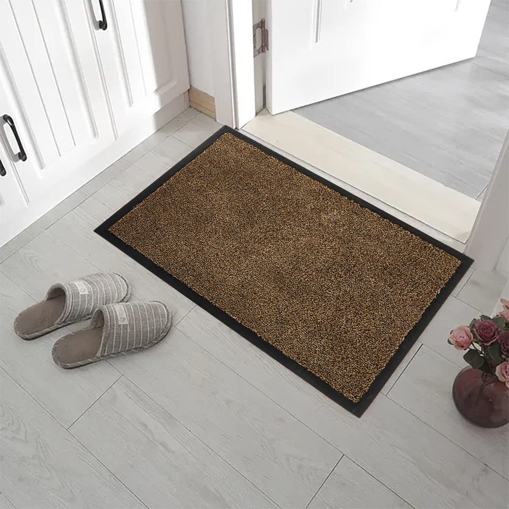 Matace Microfiber Super Absorbent Home Entrance Door Mat, Indoor and Outdoor Floor Mat with Non Slip Backing, Dirt and Mud Trapper Front Door Rug for Entryway (24"x36", Brown)