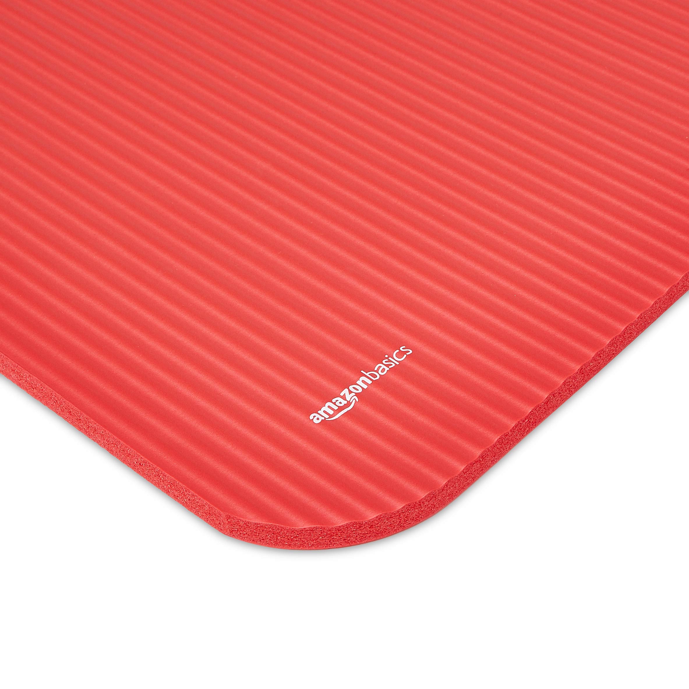 Amazon Basics Extra Thick Exercise Yoga Gym Floor Mat with Carrying Strap - 74 x 24 x .5 Inches, Red & High-Density Round Foam Roller, 36 Inches, Black