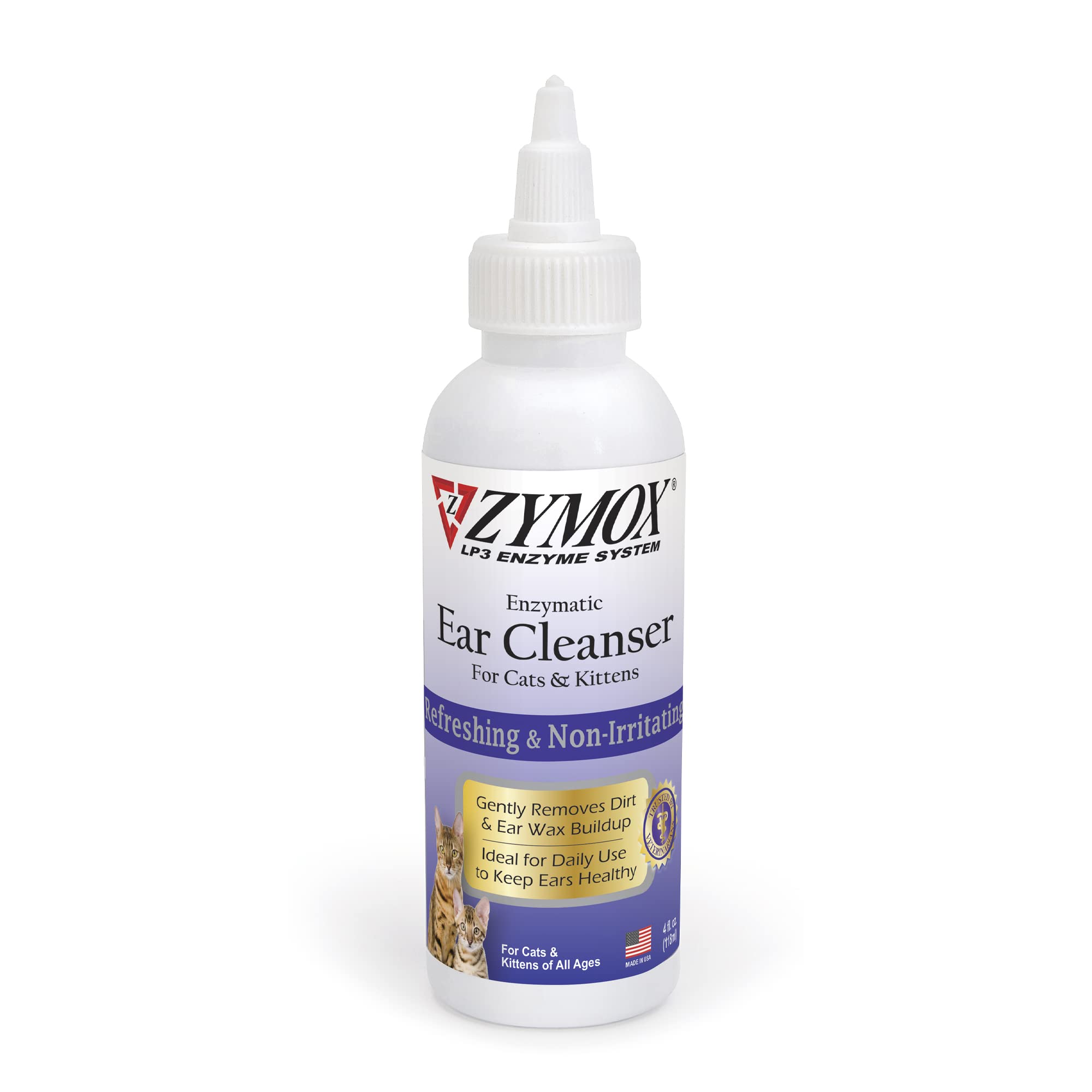 Zymox Enzymatic Ear Cleanser for Cats & Kittens, 4 oz. – Cleans & Refreshes Ear Canal for Relief from Ear Wax & Dirt Buildup