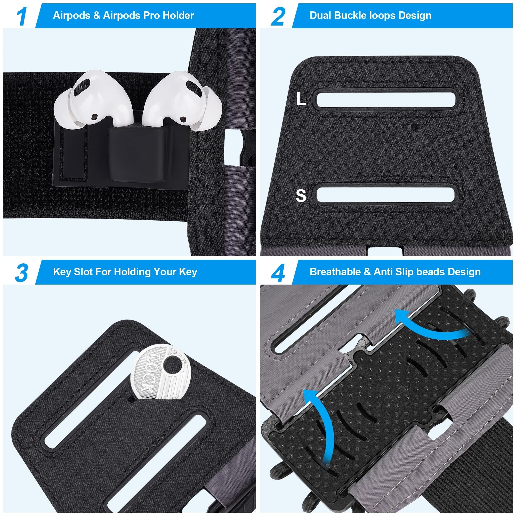 Aussumy Phone Holder for Running Armband :with Airpods Pro Holder & 360° Rotatable Arm Band Cell Case for iPhone 14 13 12 11 Pro Max Mini Plus Samsung Galaxy Note S22 Pixel for Workout Exercise Sport