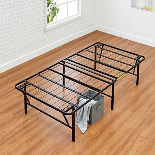 Amazon Basics Foldable Metal Platform Bed Frame with Tool Free Setup, 18 Inches High, Sturdy Steel Frame, No Box Spring Needed, Twin, Black