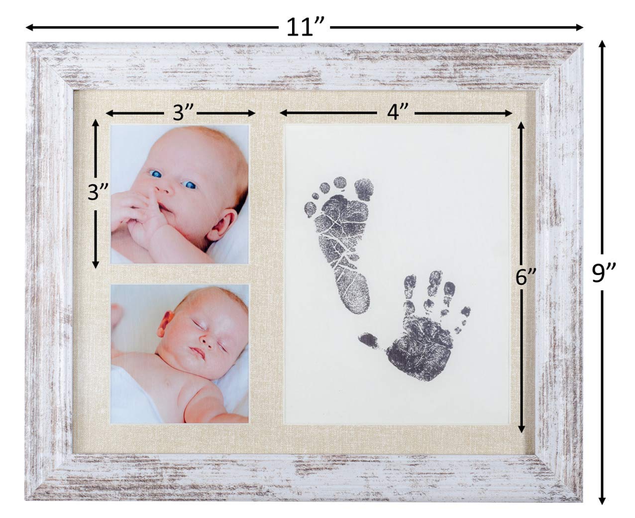 Baby Footprint & Handprint Photo Frame Kit, Includes Ink Pads 3 : Pink + Blue + Black, Perfect for Boy & Girl, Newborn Keepsake Frame, Foot & Hand Impression