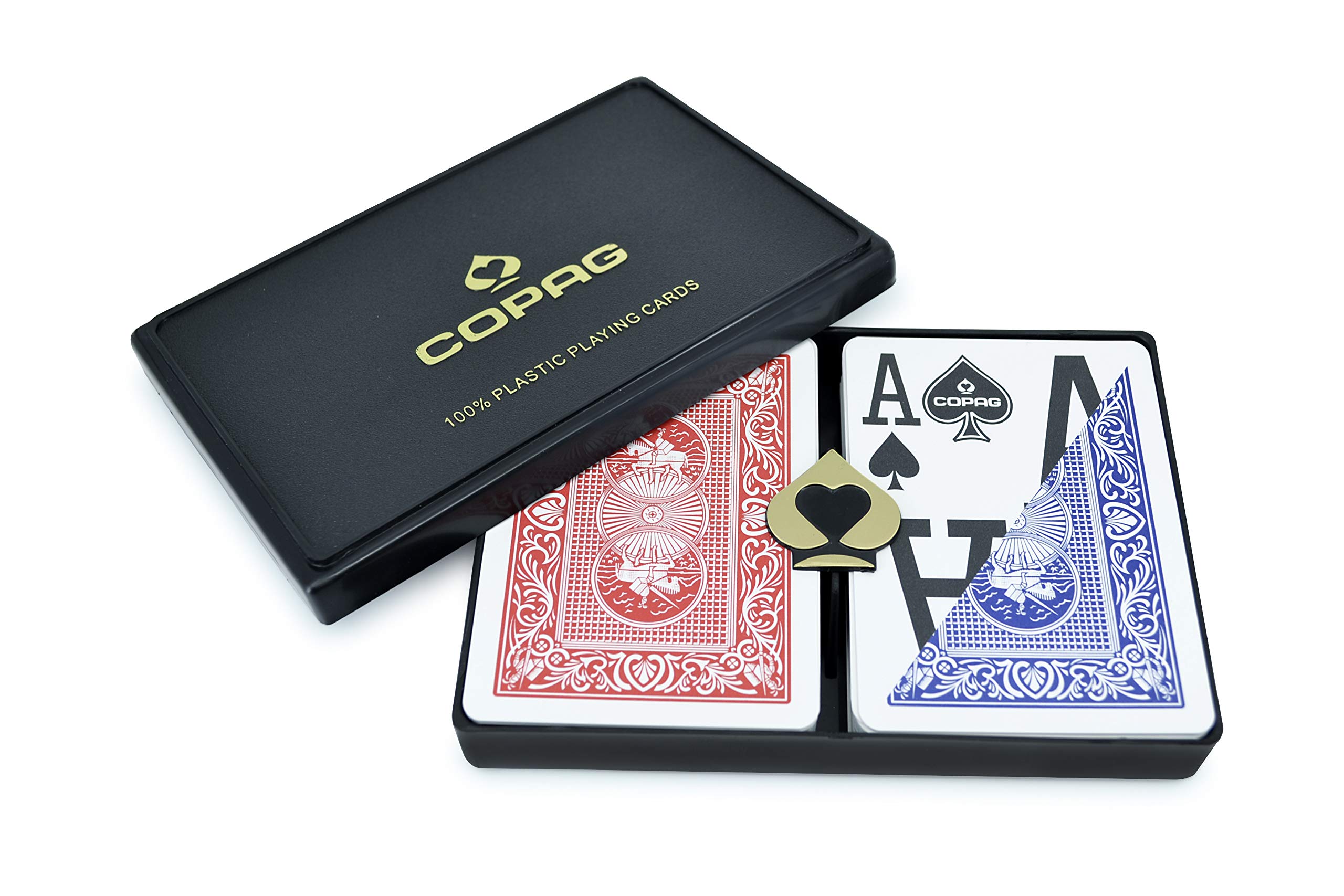 Copag Magnum Design 100% Plastic Playing Cards, Poker Size Magnum Index Red/Blue Double Deck Set