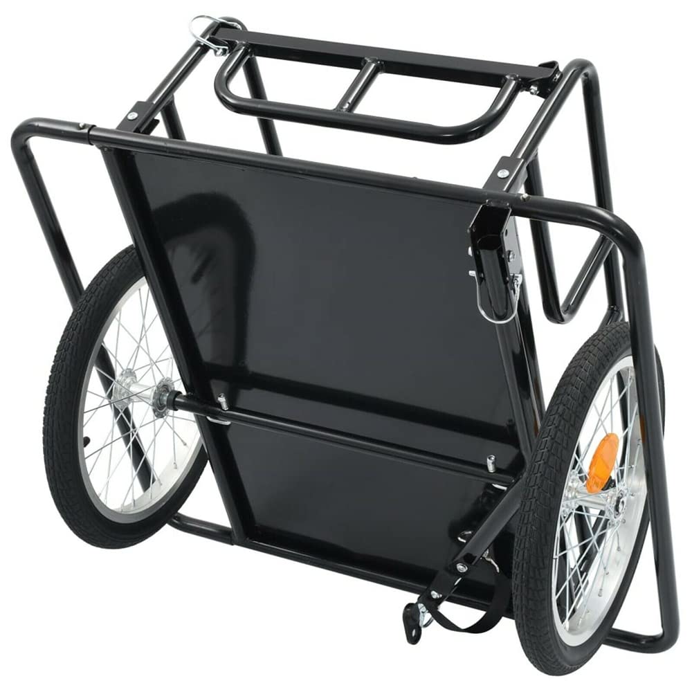 Bike Cargo Trailer with 2 Wheels, Folding Frame Bicycle Wagon Carrier Luggage Storage Cart with Rain Cover, Black+Red