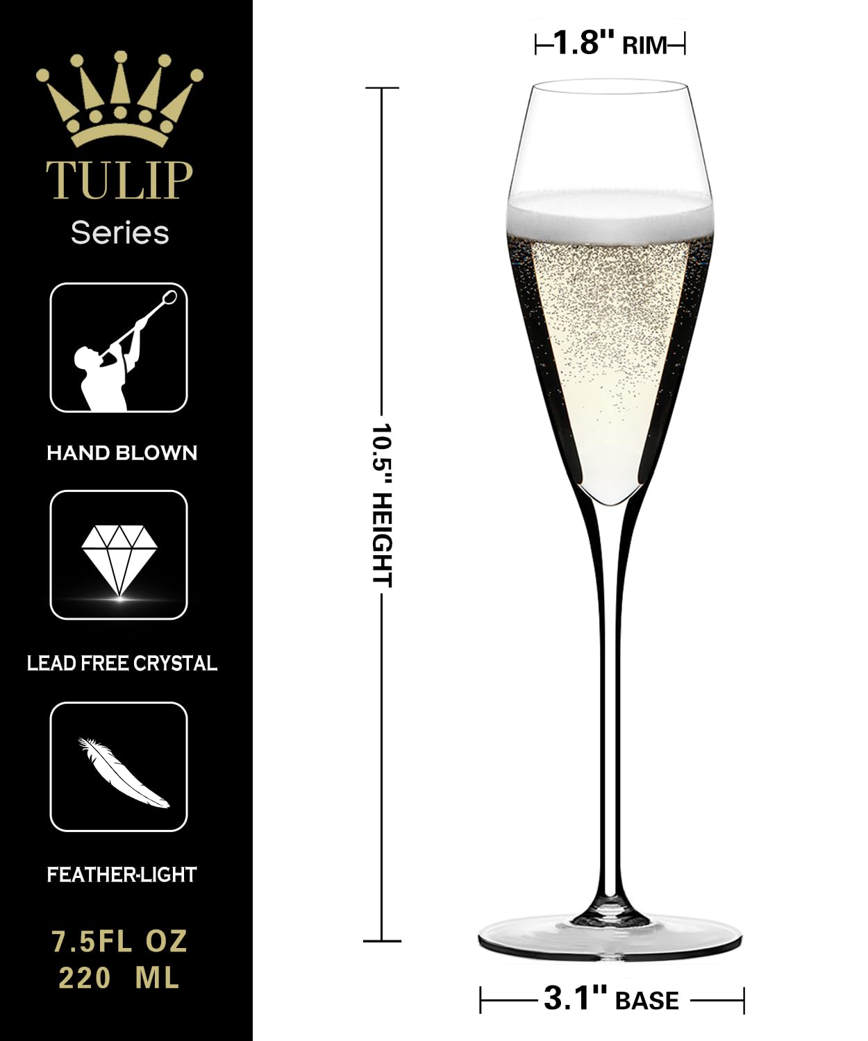 AOOE Champagne flutes glass Set of 4,Hand Blown Crystal Wedding Flutes Glasses,Perfect for Christmas Day,Wedding, Anniversary,10.5", 7.5 Oz, Clear…