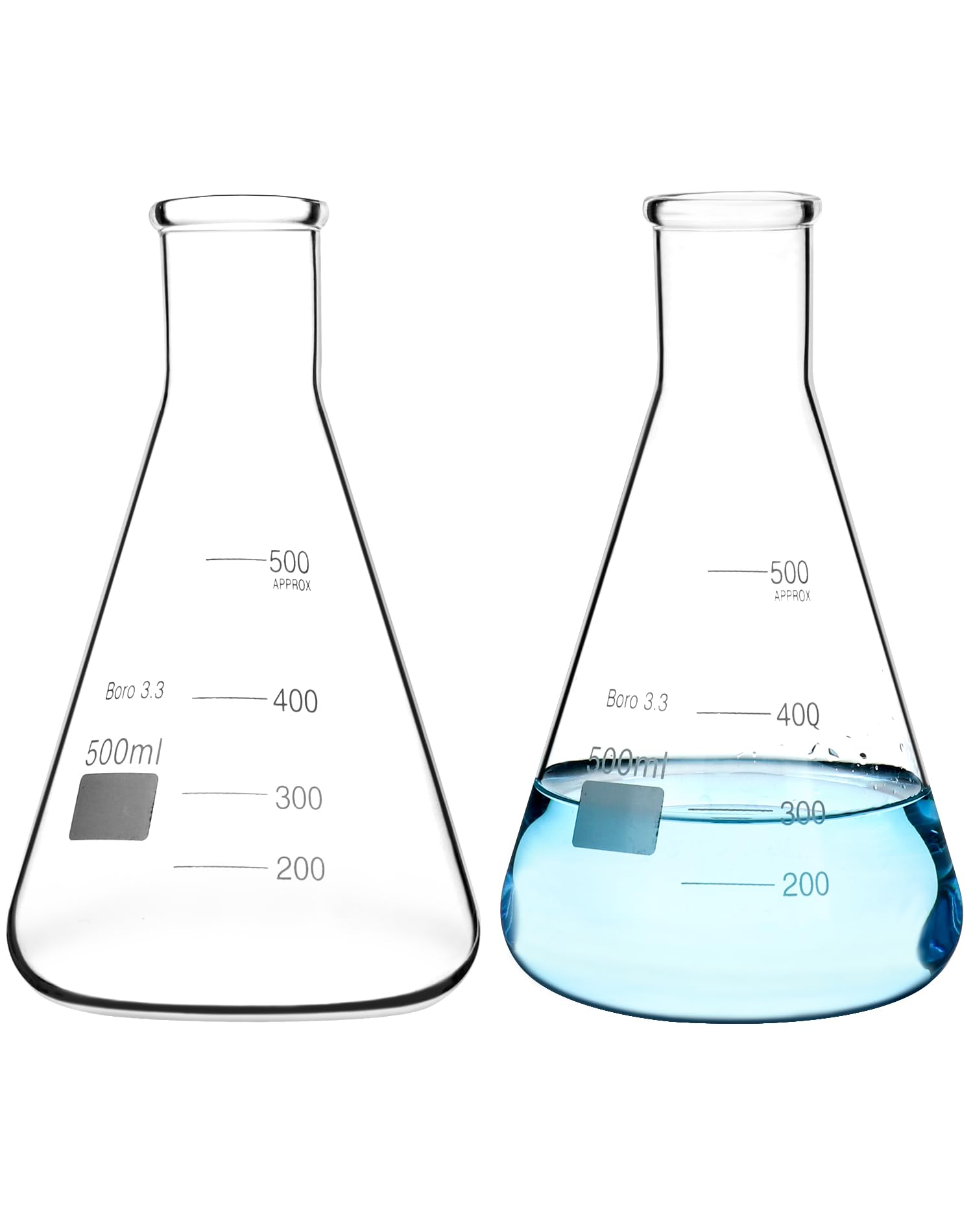 QWORK Erlenmeyer Flask Set, 2 Pcs 1000ML Borosilicate Glass Conical Flasks with Narrow Mouth, Printed Scale, for Lab, Classroom, Kitchen, Craft, Home