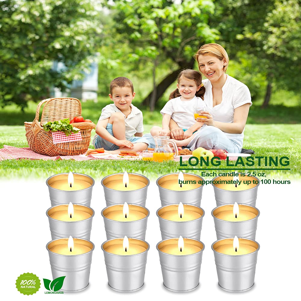 Citronella Candles Outdoor Indoor, 12 Pack Scented Candles Set Bulk Made with Natural Soy Wax Bucket and Essential Oils for Garden Patio Yard Home Balcony