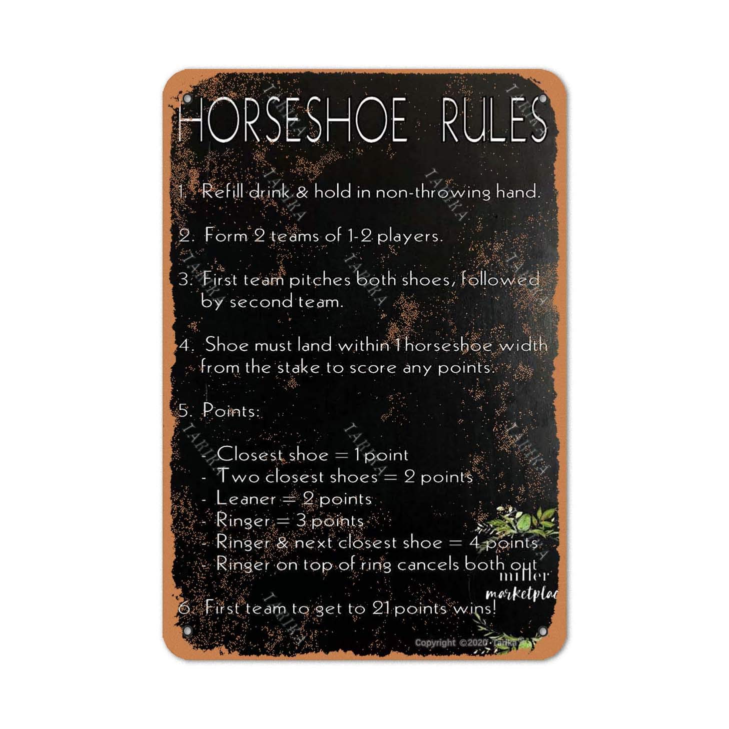 Horseshoe Rules Tin Retro Look 8X12 Inch Decoration Crafts Sign for Home Kitchen Bathroom Farm Garden Funny Wall Decor;